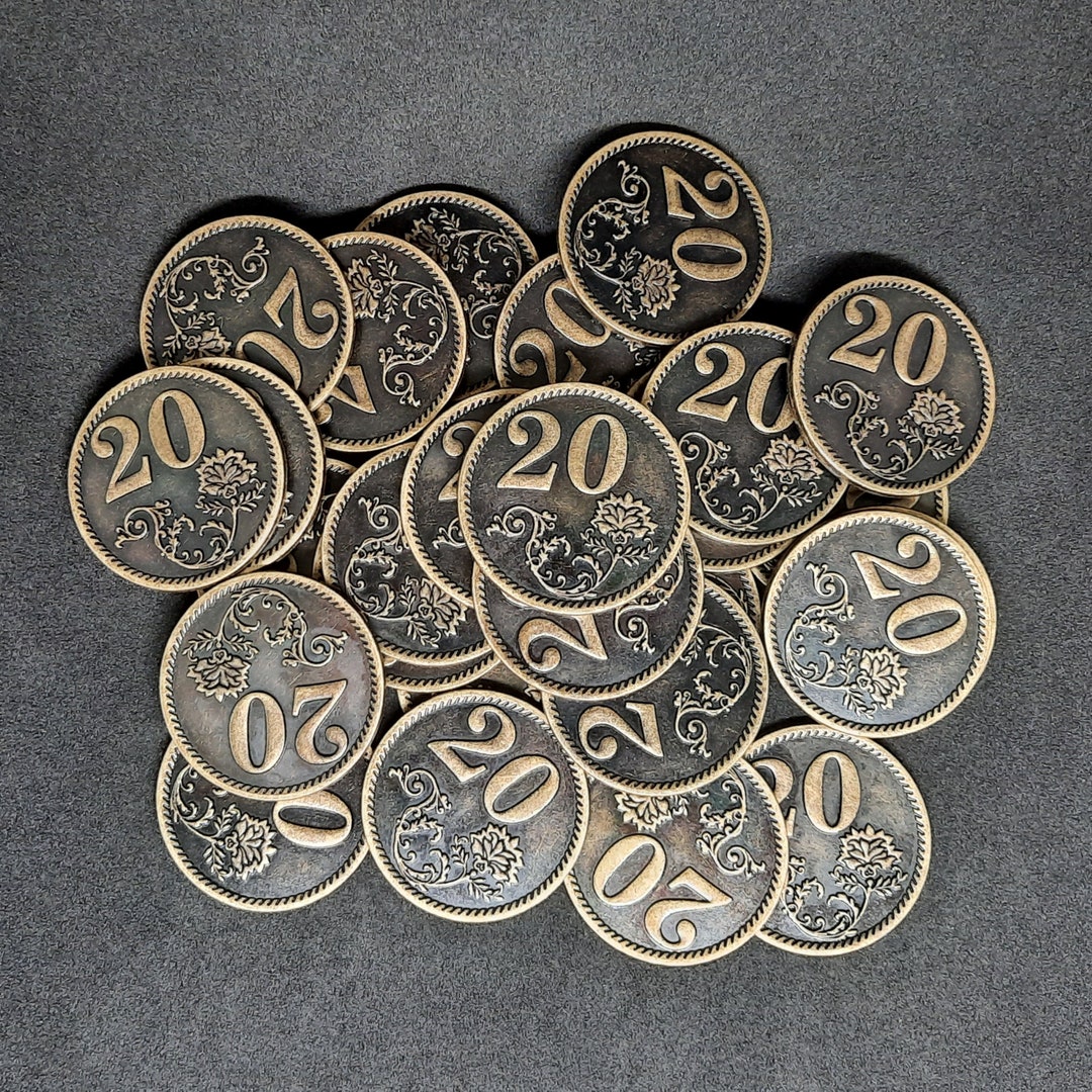 Antique Gold Metal Coins, 32mm, of Value 20 for Board Games, Role ...