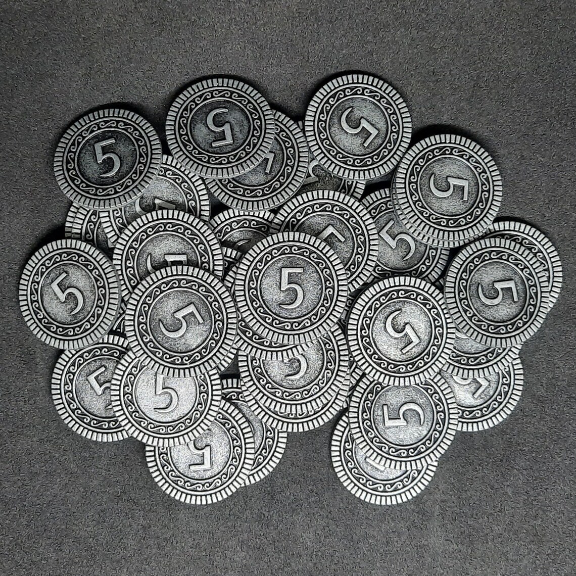 Silver Metal Coins, 25mm, of Value 5 for Board Games, Role Playing ...
