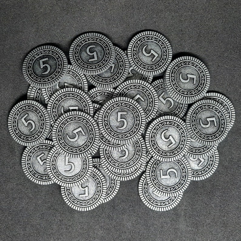 Silver Metal Coins, 25mm, of Value 5 for Board Games, Role Playing ...