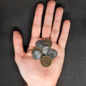 Set of Silver and Gold Metal Coins of Value 1 and 5 for Board Games or ...