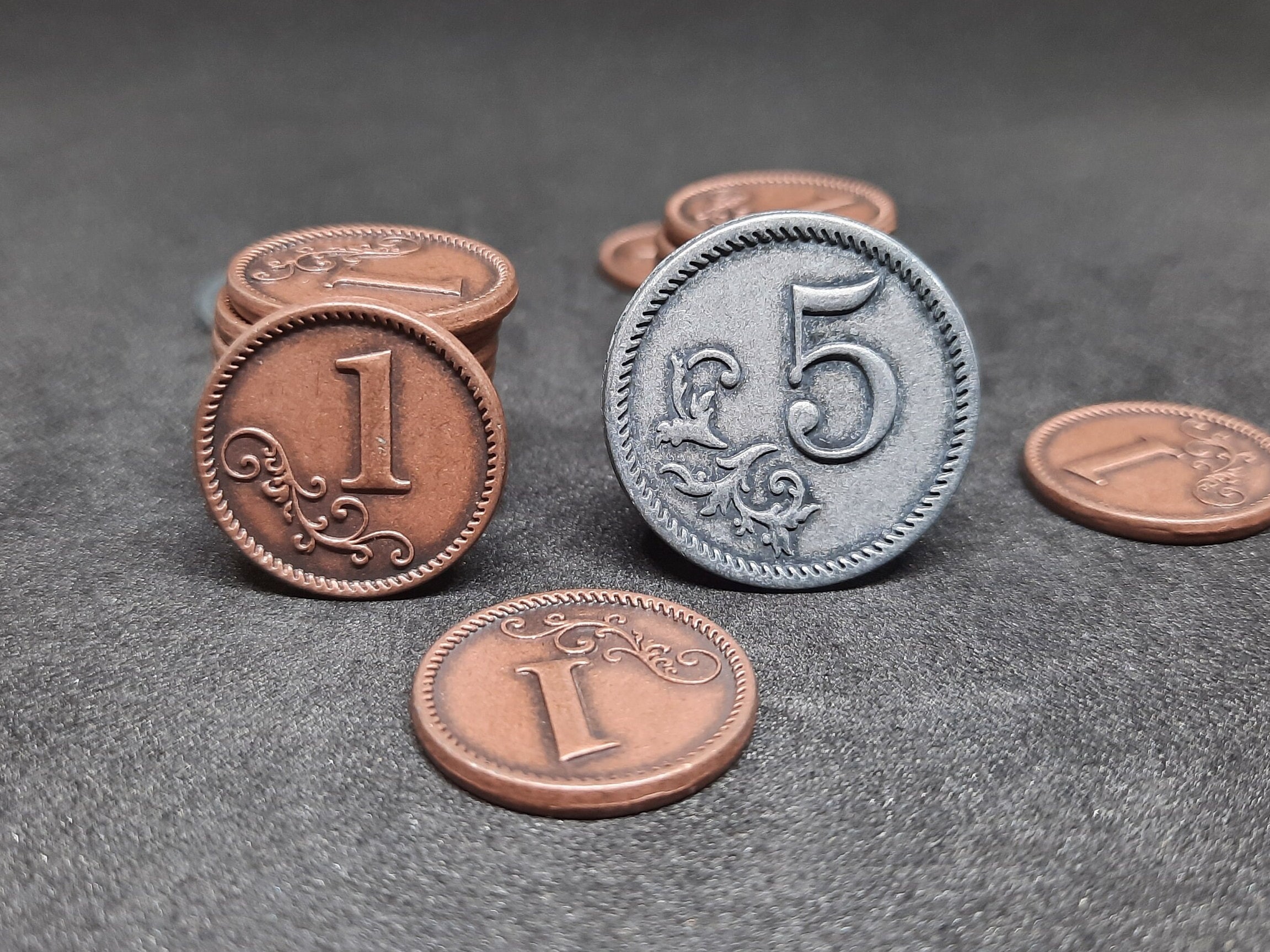 Set of Bronze and Silver Metal Coins of Value 1 and 5 for - Etsy