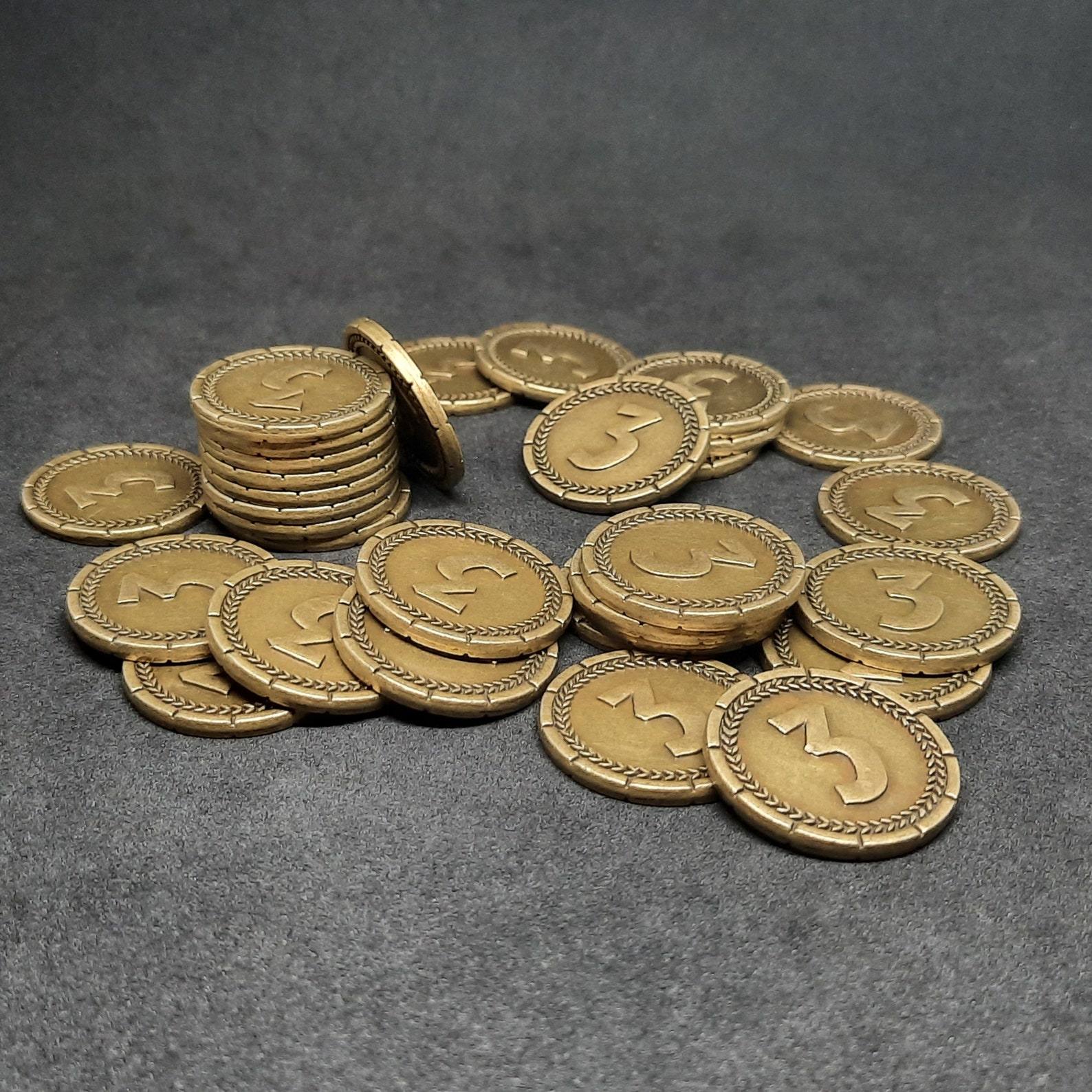 Gold 7 Wonders Metal Coins, 25mm, of Value 3 for Board Games, Role ...