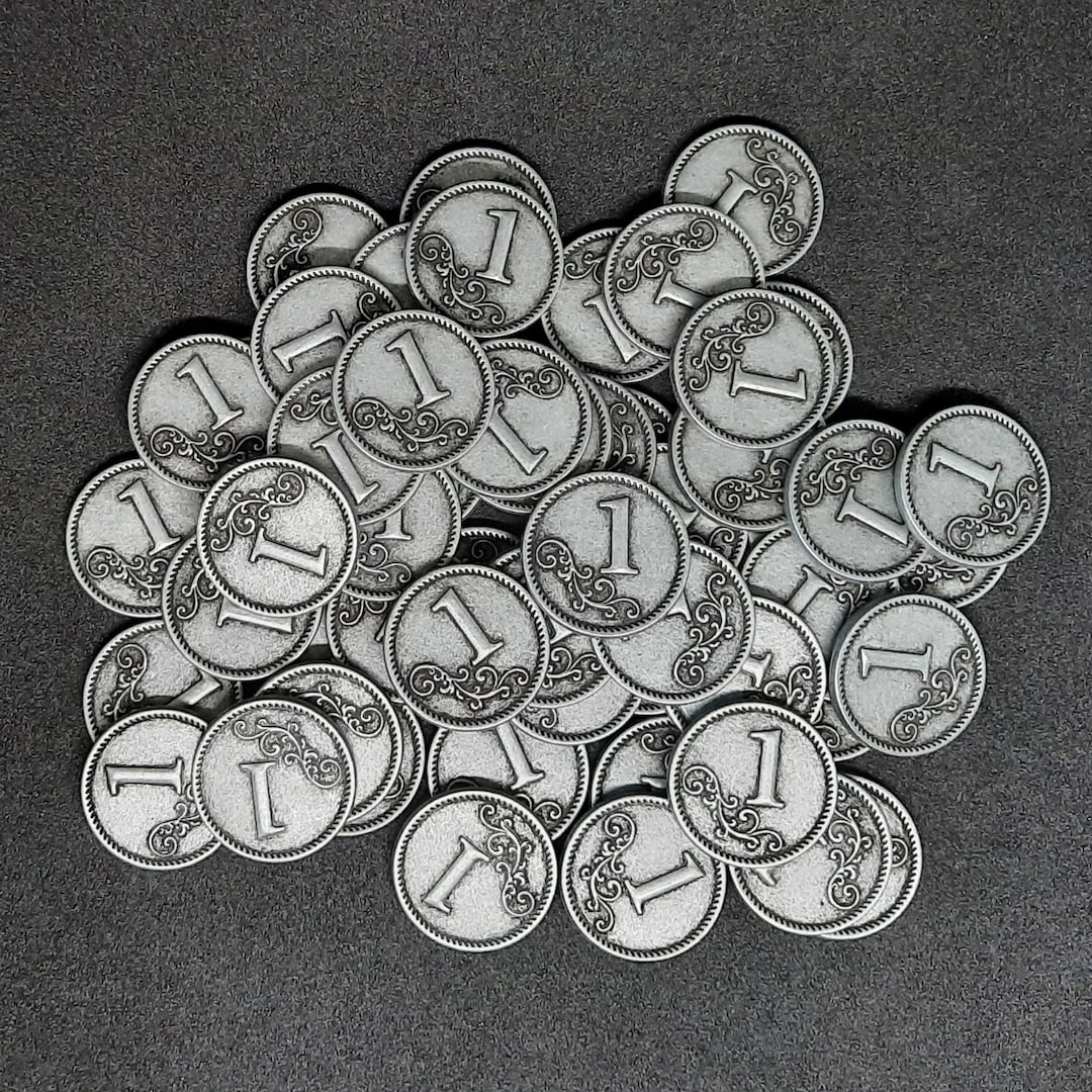Silver Metal Coins, 20mm, of Value 1 for Board Games, Role Playing ...