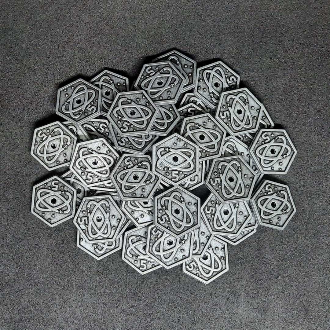 Silver Spatial Metal Coins, 20mm, of Value 5 for Board Games, Role ...