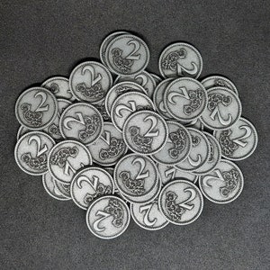 Silver Metal Coins, 22mm, of Value 2 for Board Games, Role Playing ...