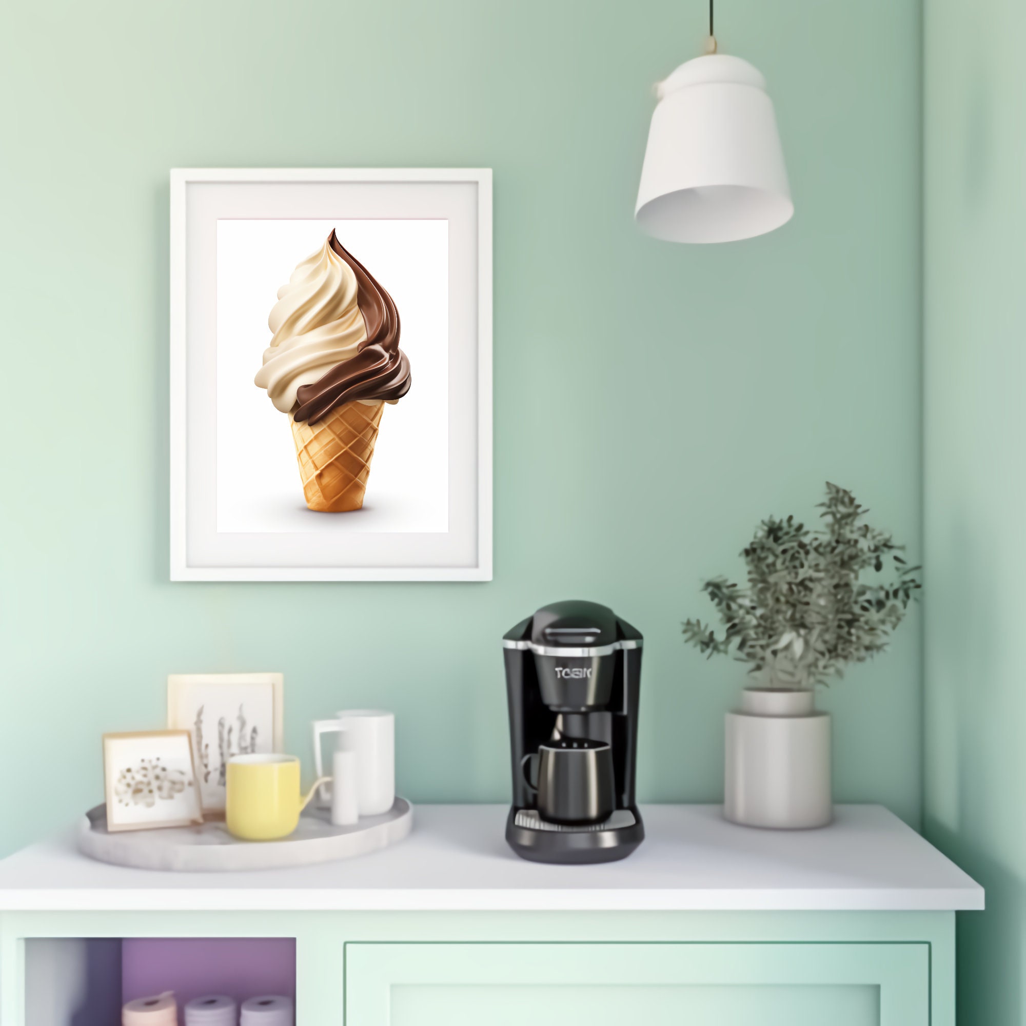 Dessert Wall Art, Printable Poster, Chocolate and Vanilla Ice Cream Art ...