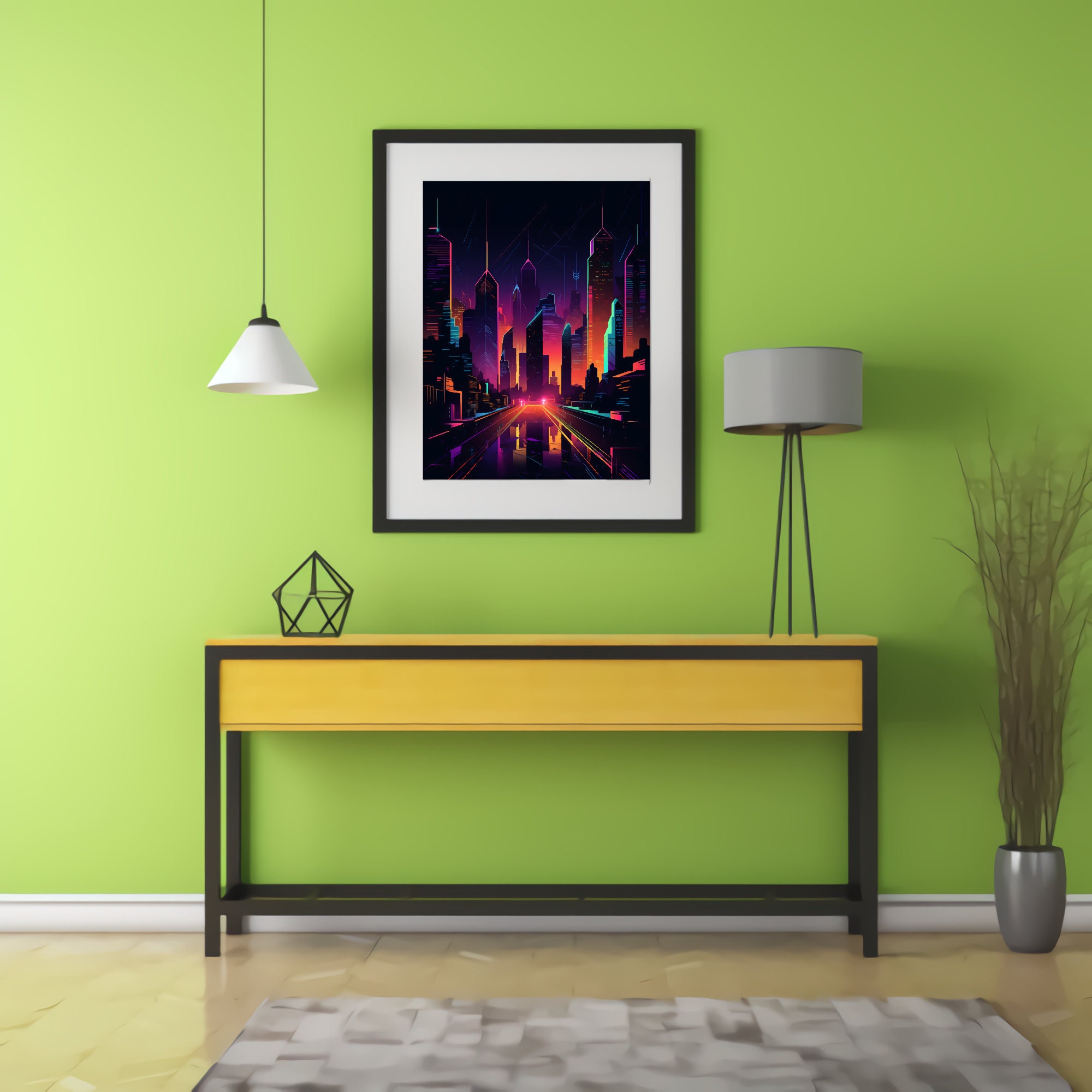 Neon Wall Art, Downloadable Wall Art, Neon Cityscape Illustration ...