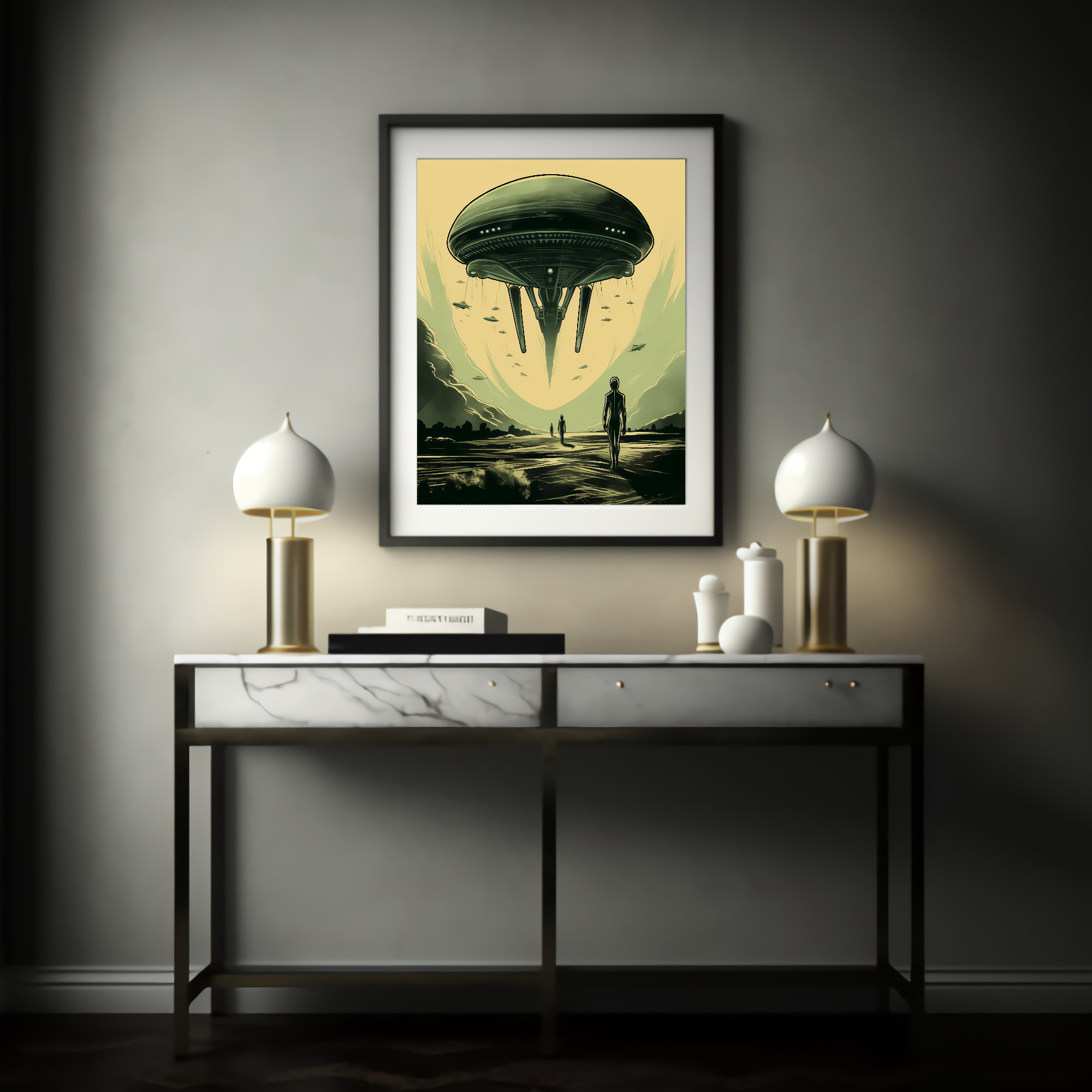 Sci Fi Alien Wall Art Poster, UFO Wall Art, Digital Download, Retro ...