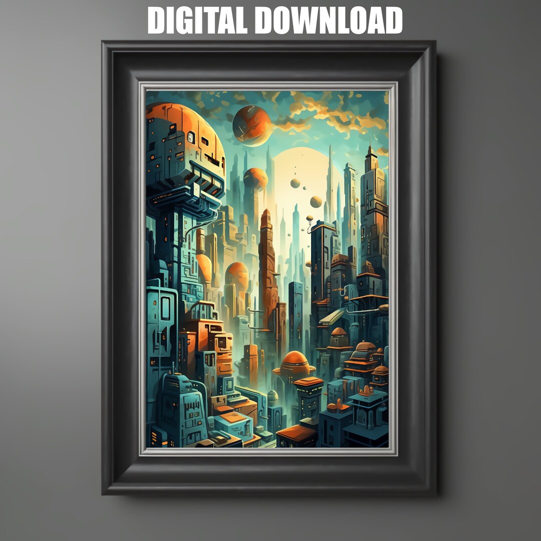 Sci Fi Wall Poster, Metropolis Cit Art Print, Digital Download, Sci Fi ...