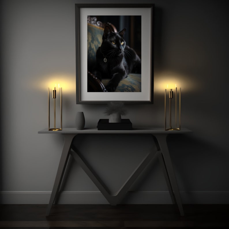 Moody Black Cat Wall Art. Gothic Painting Printable, Desk Decor ...