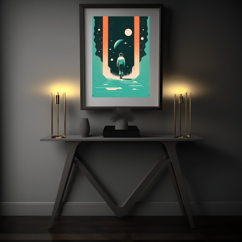 Sci Fi Wall Art Poster, Risograph Aesthetic Art Print, Digital Download ...