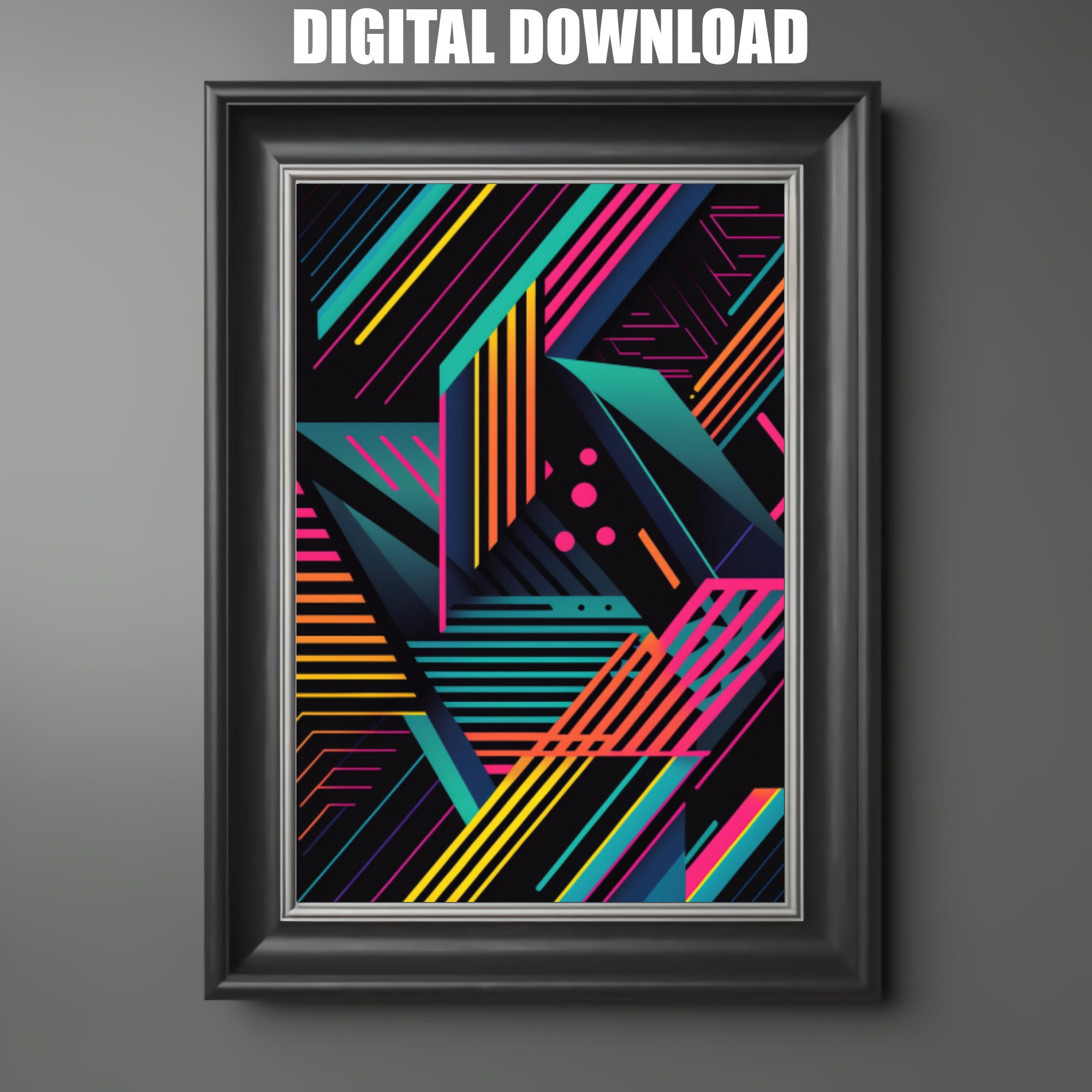 Neon Wall Art, Digital Download, Instant Art Print, Bright Neon ...