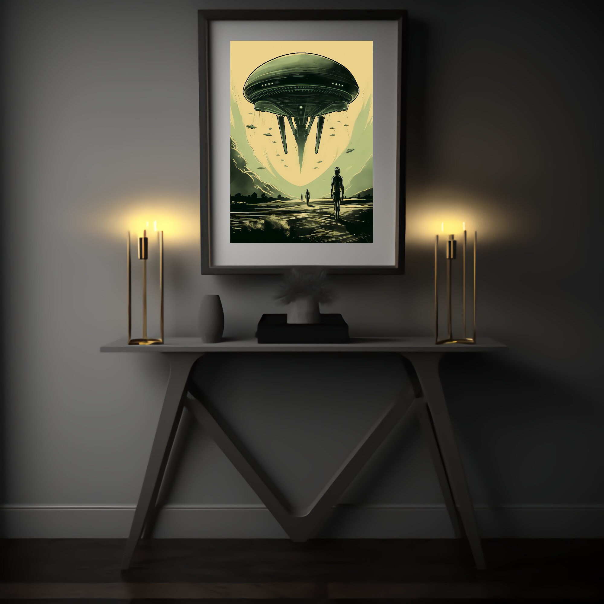 Sci Fi Alien Wall Art Poster, UFO Wall Art, Digital Download, Retro ...
