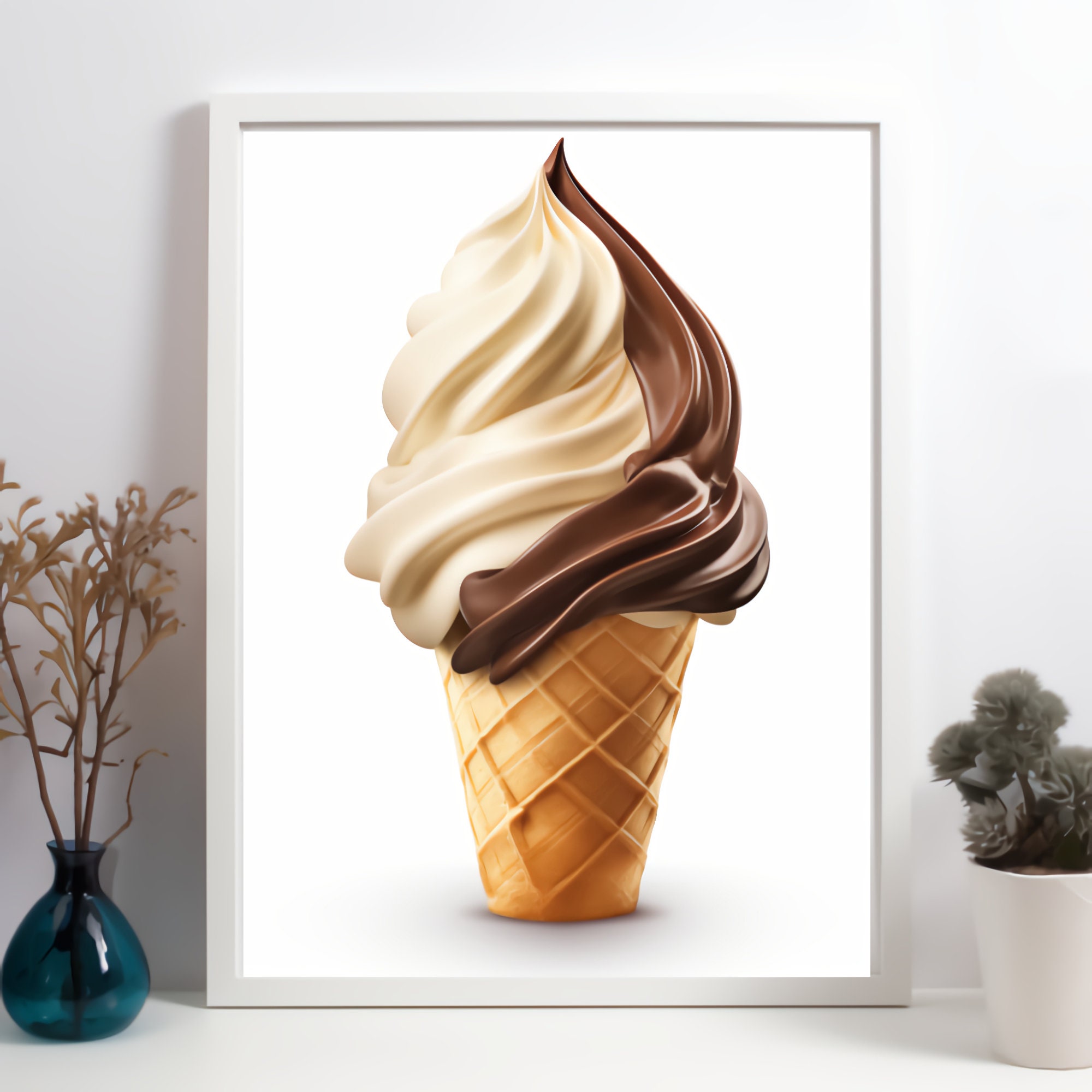 Dessert Wall Art, Printable Poster, Chocolate and Vanilla Ice Cream Art ...