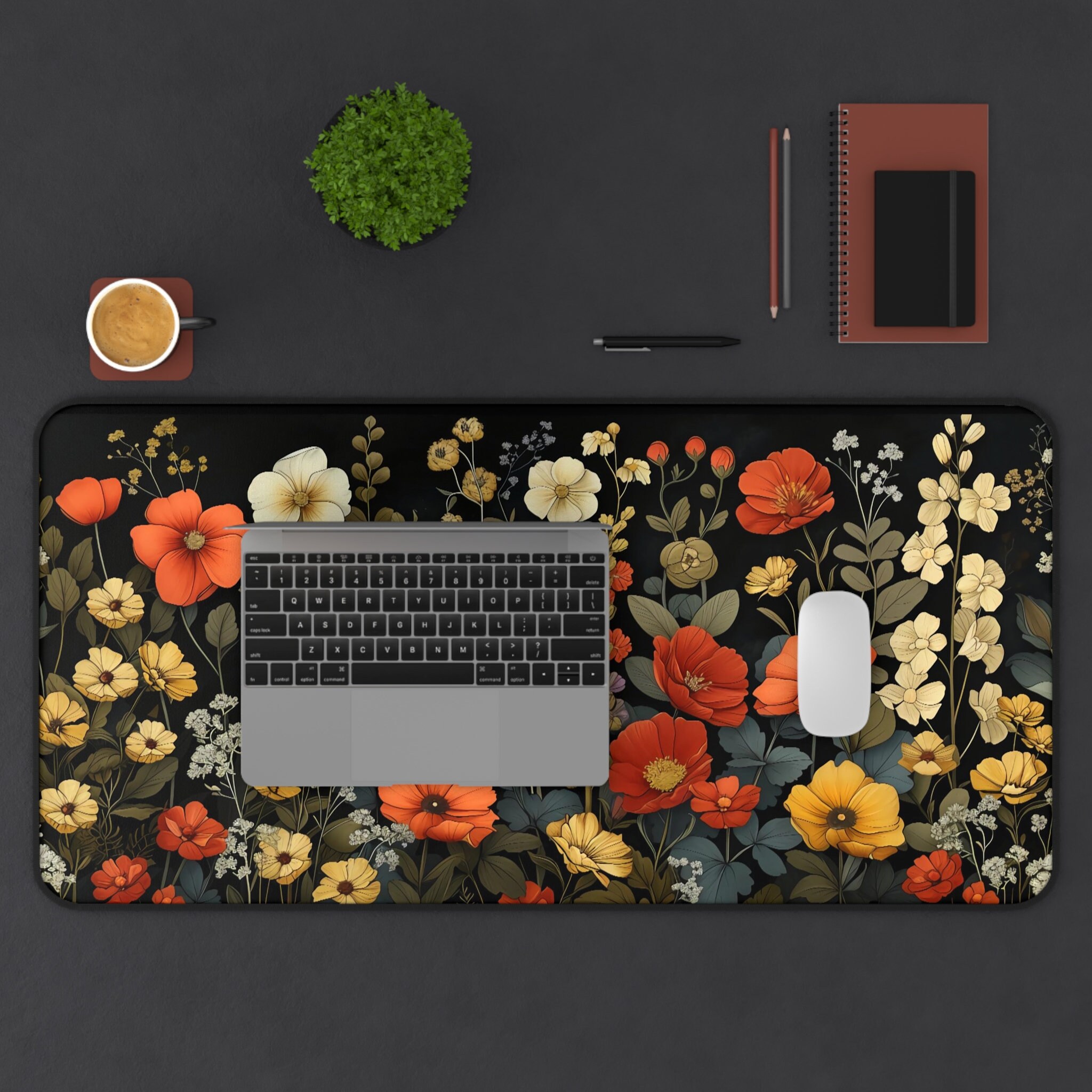 Botanical Cottagecore Aesthetic Desk Mat, Cute Floral Mousepad, Plant ...