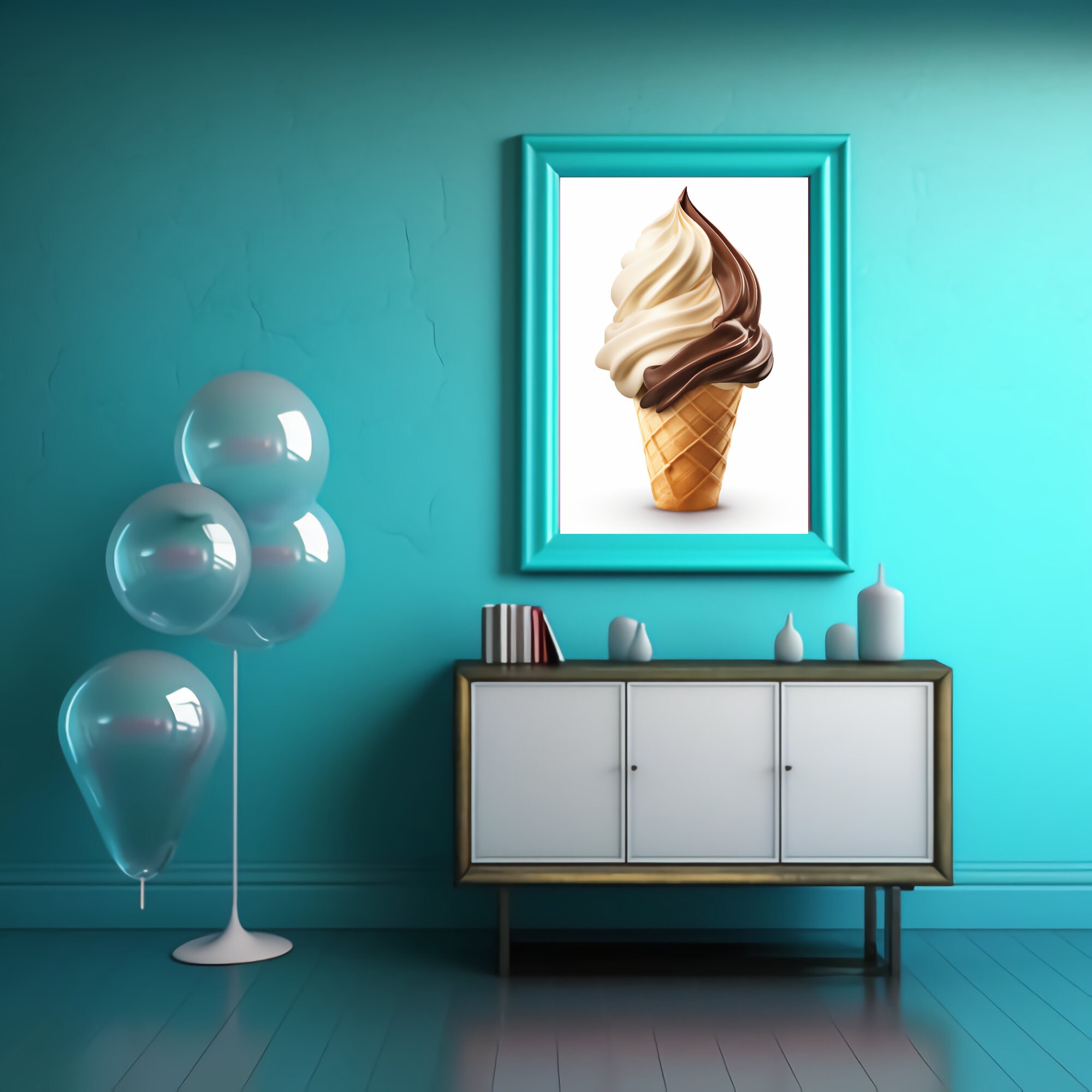 Dessert Wall Art, Printable Poster, Chocolate and Vanilla Ice Cream Art ...