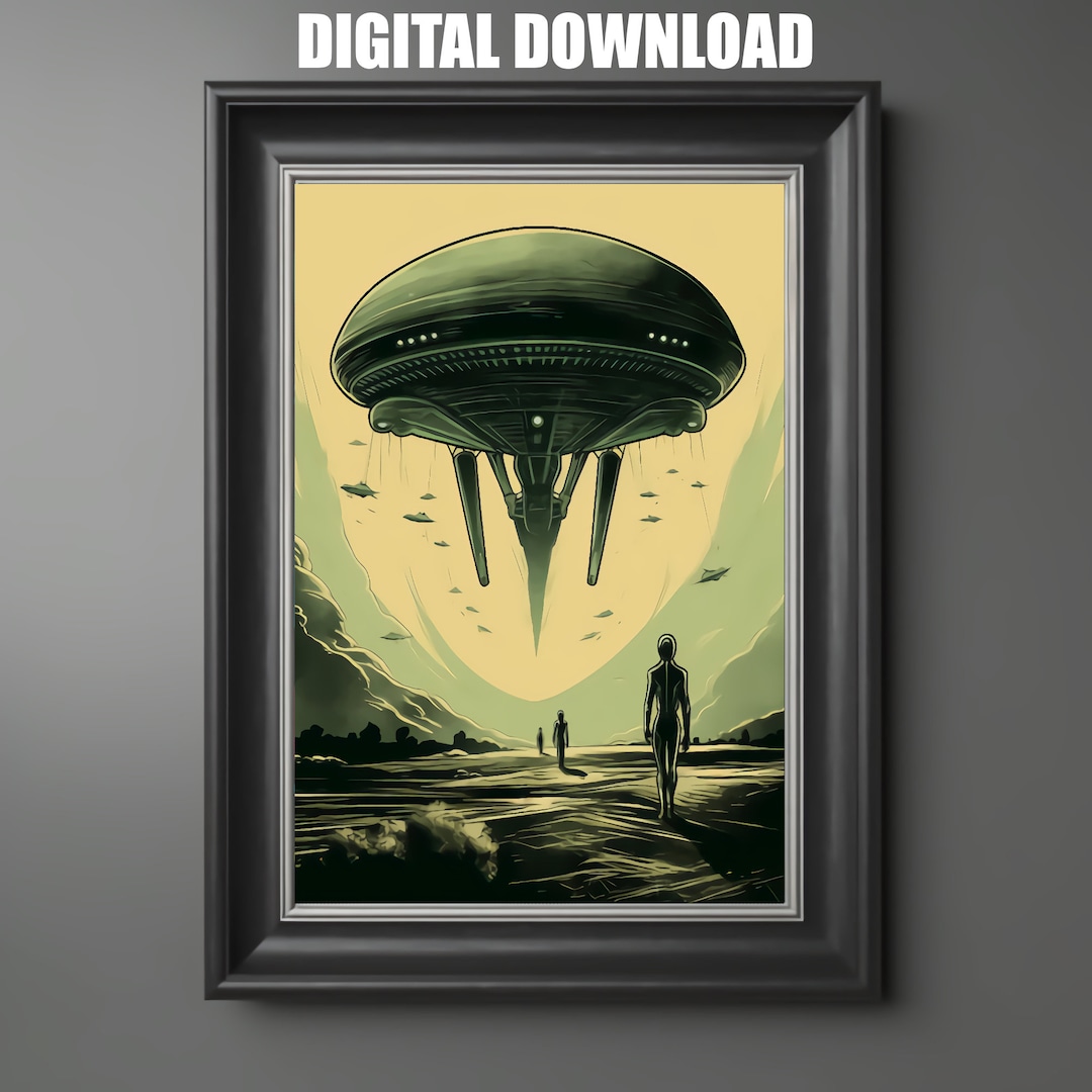 Sci Fi Alien Wall Art Poster, UFO Wall Art, Digital Download, Retro ...