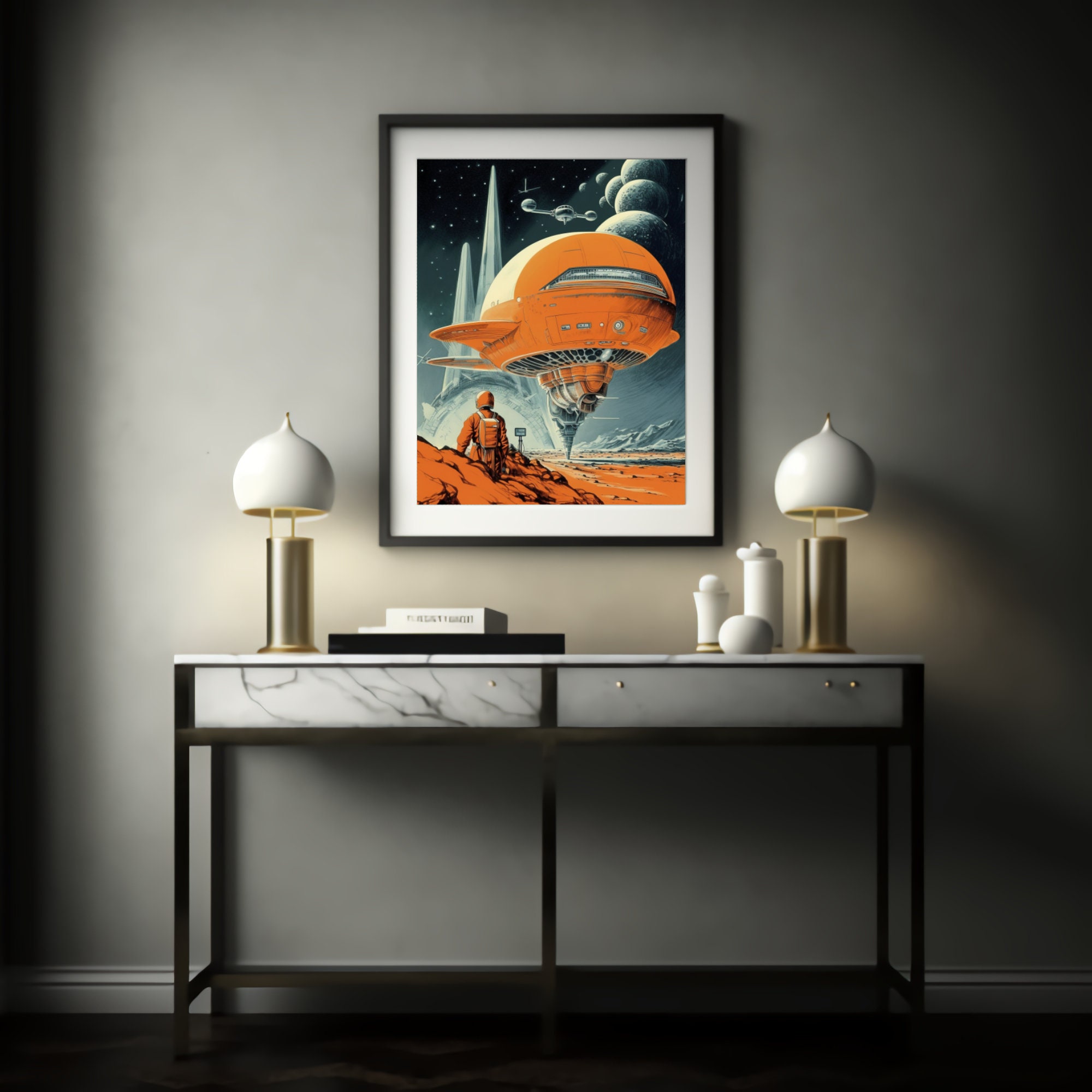 Sci Fi Wall Art Poster, Retro Spaceship Art Print, Digital Download ...