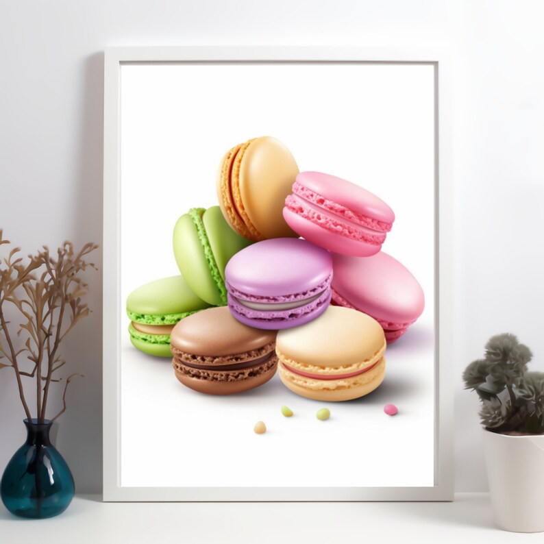 Dessert Wall Art, Printable Poster, Macaron Cookie Art, Kitchen Wall ...