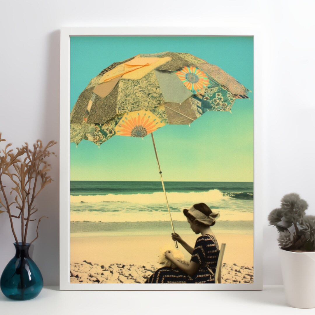 Collage Style Beach Art Print, Digital Download, Surreal Beach Theme ...