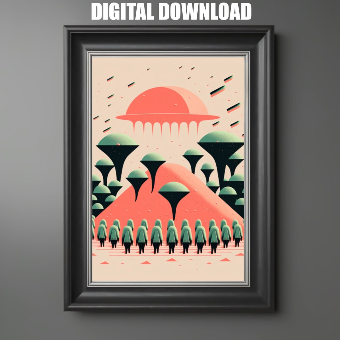 Sci Fi Wall Art Poster, Risograph Aesthetic Art Print, Digital Download ...