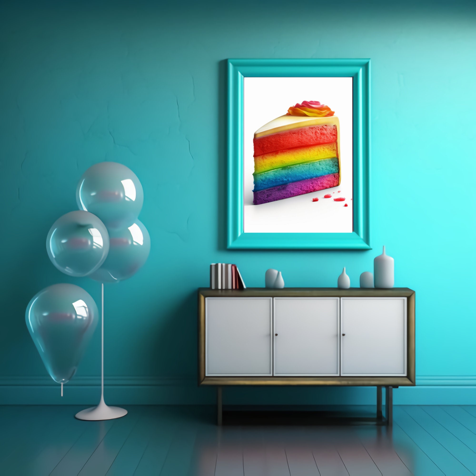 Dessert Wall Art, Printable Poster, Rainbow Cake Art, Kitchen Wall ...