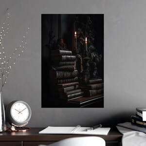 Vintage Gothic Library Interior Print Poster, Books Wall Art, Bookish ...