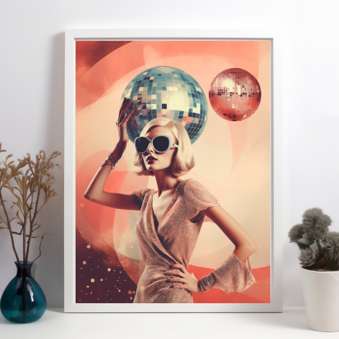 Retro Disco Ball Collage Style Print for Digital Download. 60s ...