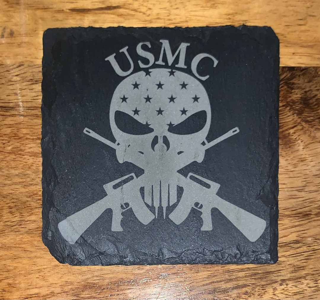 Personalized USMC Punisher With Crossed Rifles Slate Coasters Marine ...