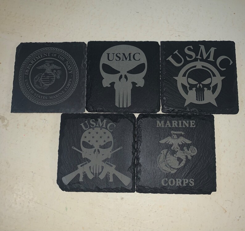 Personalized USMC Punisher With Crossed Rifles Slate Coasters Marine ...