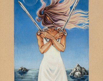 Queen of Swords Tarot Art Print, Watercolor Art Print, Fantasy Sword ...