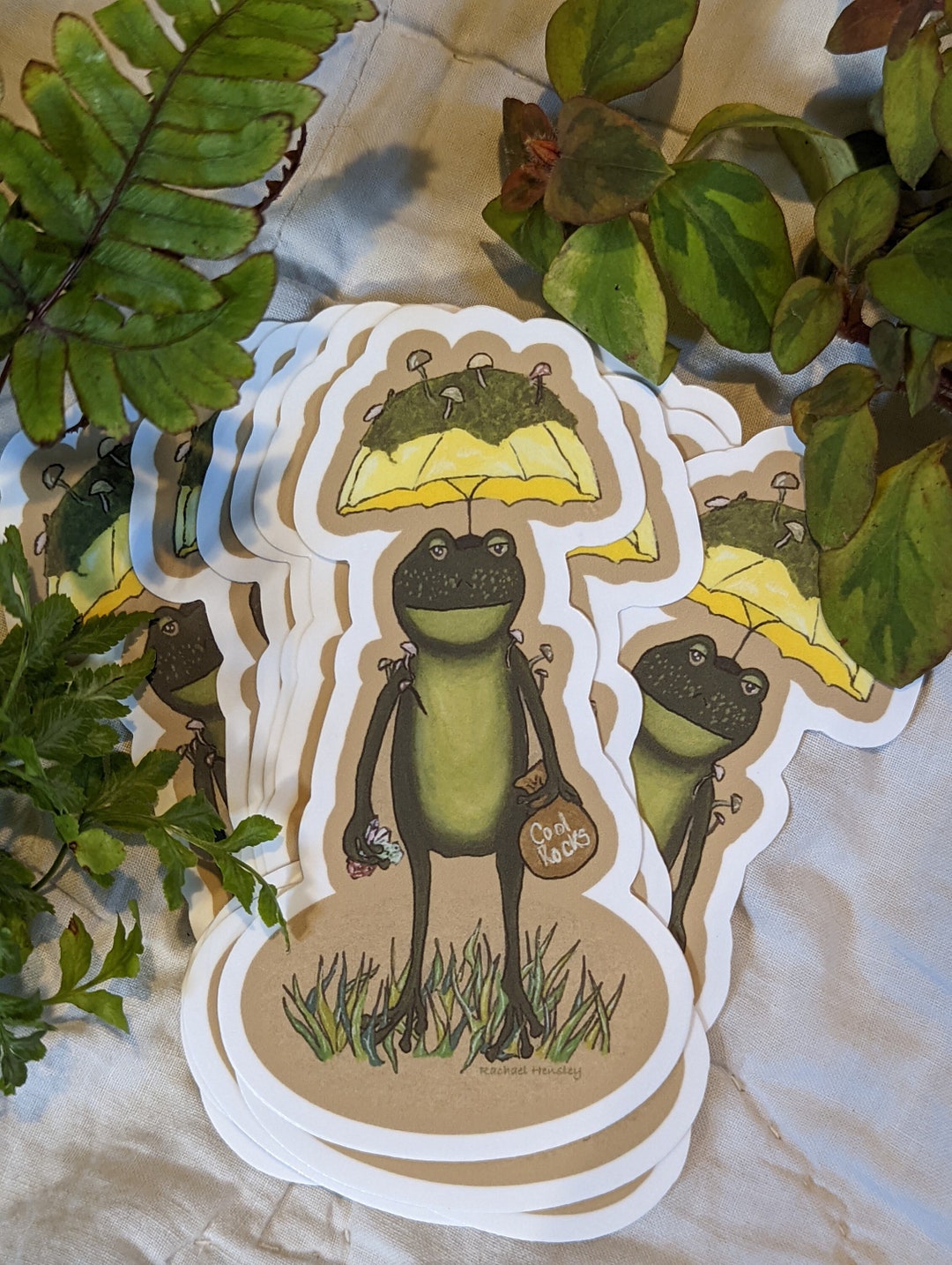 Frog Sticker Die Cut With Mushrooms and Crystals - Etsy