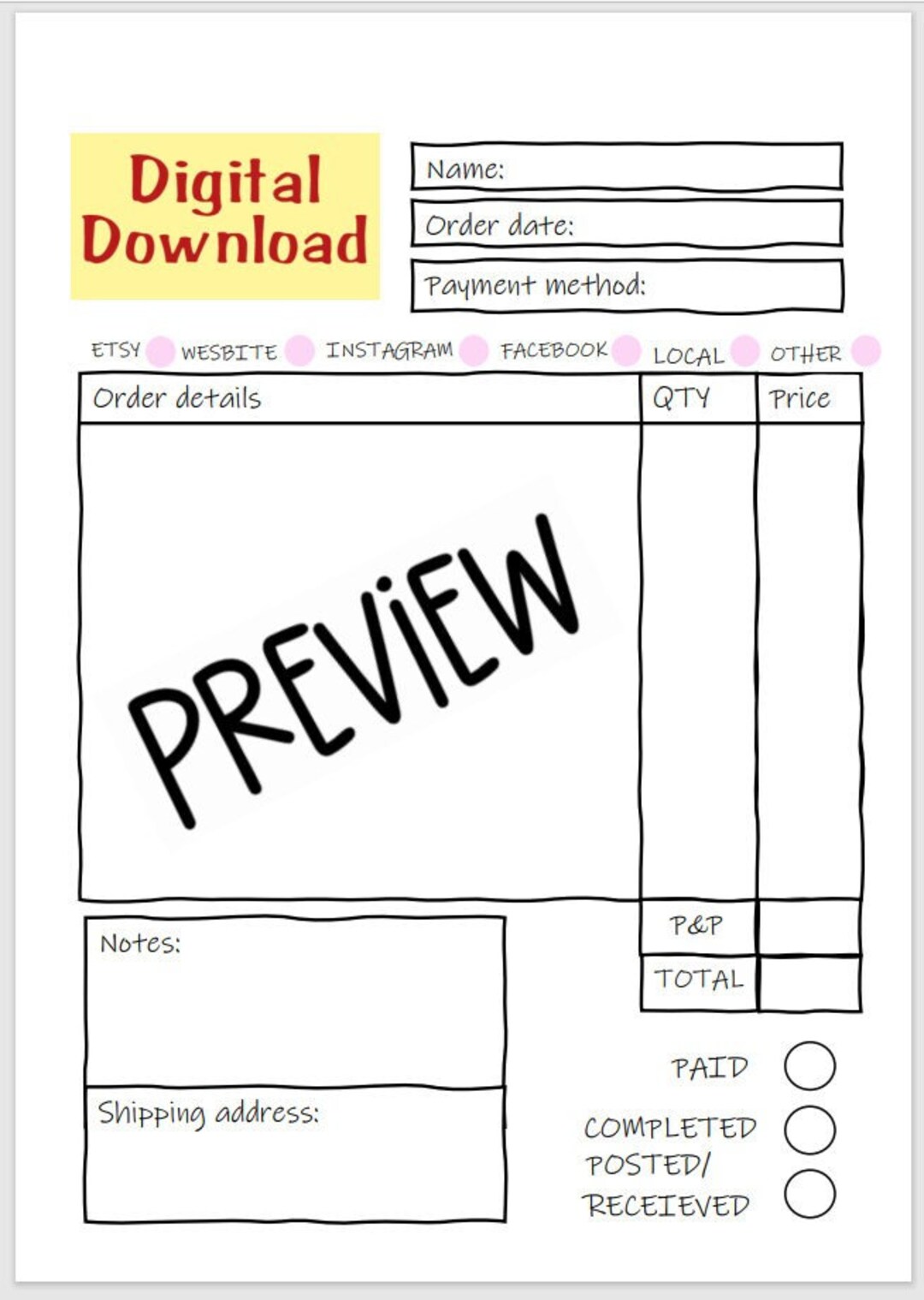 Order Form. Digital Download. Printable. - Etsy