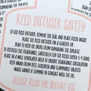 Reed Diffuser Safety Cards. 12 per Pack. - Etsy UK