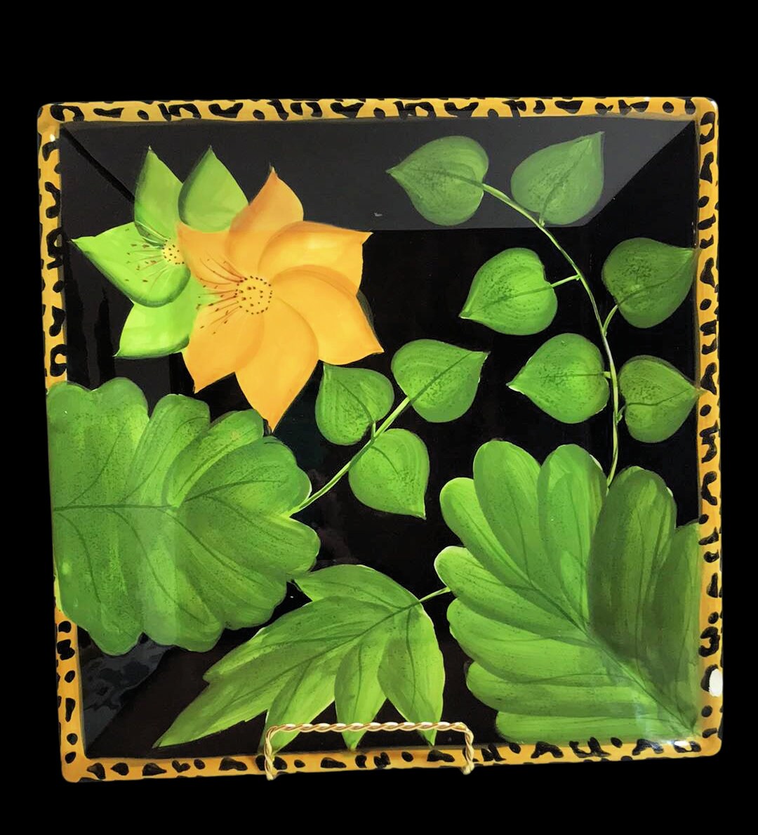 Gates Ware Platter by Laurie Gates Tropical Flower Leopard Print Border ...