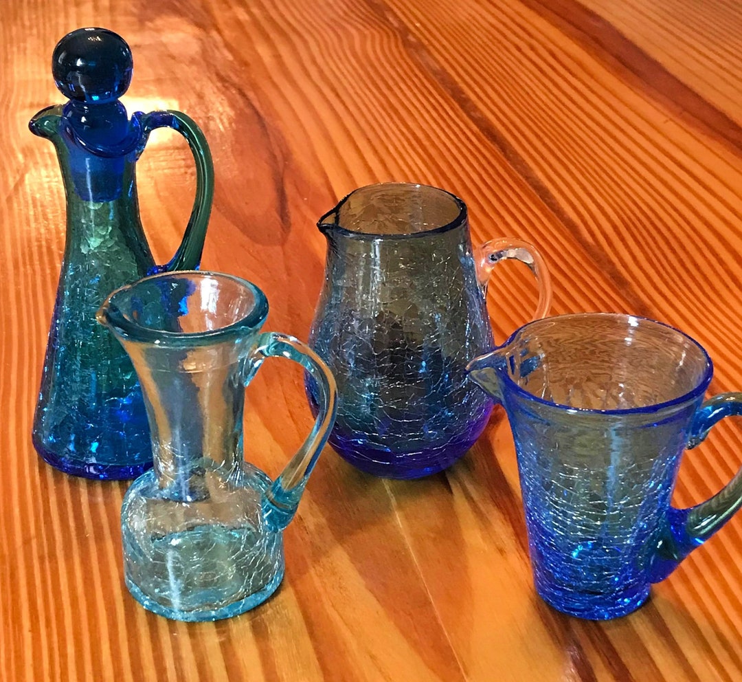 Vintage 1950s Handblown Blue Glass Set - Etsy