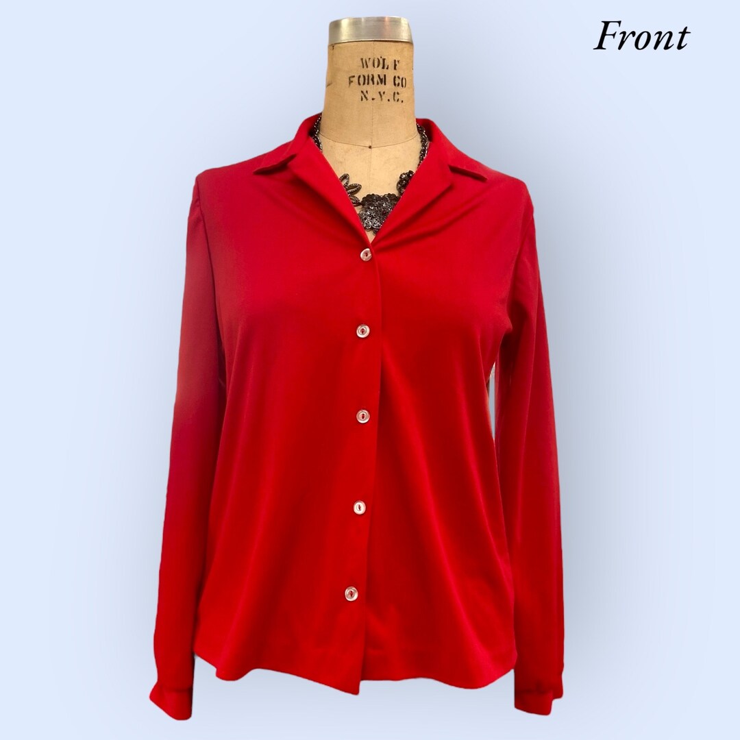 Vintage 1960/1970s Cherry Red Long Sleeve Blouse - Etsy