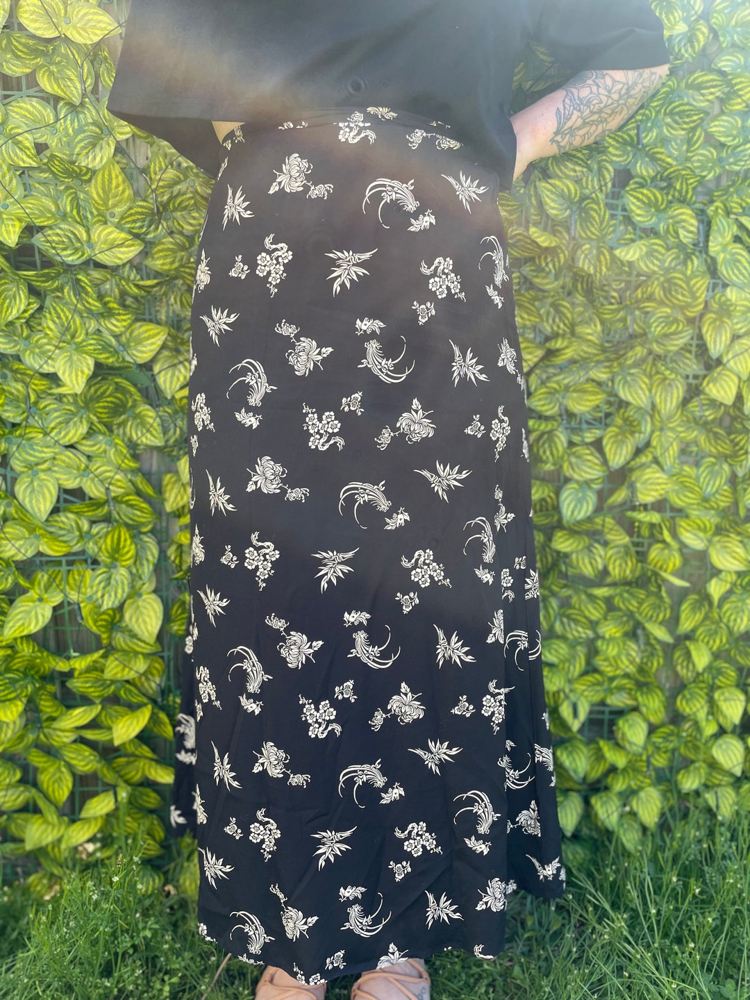 Vintage Women’s 1990's Black High Waisted Skirt With Flower Pattern - Etsy