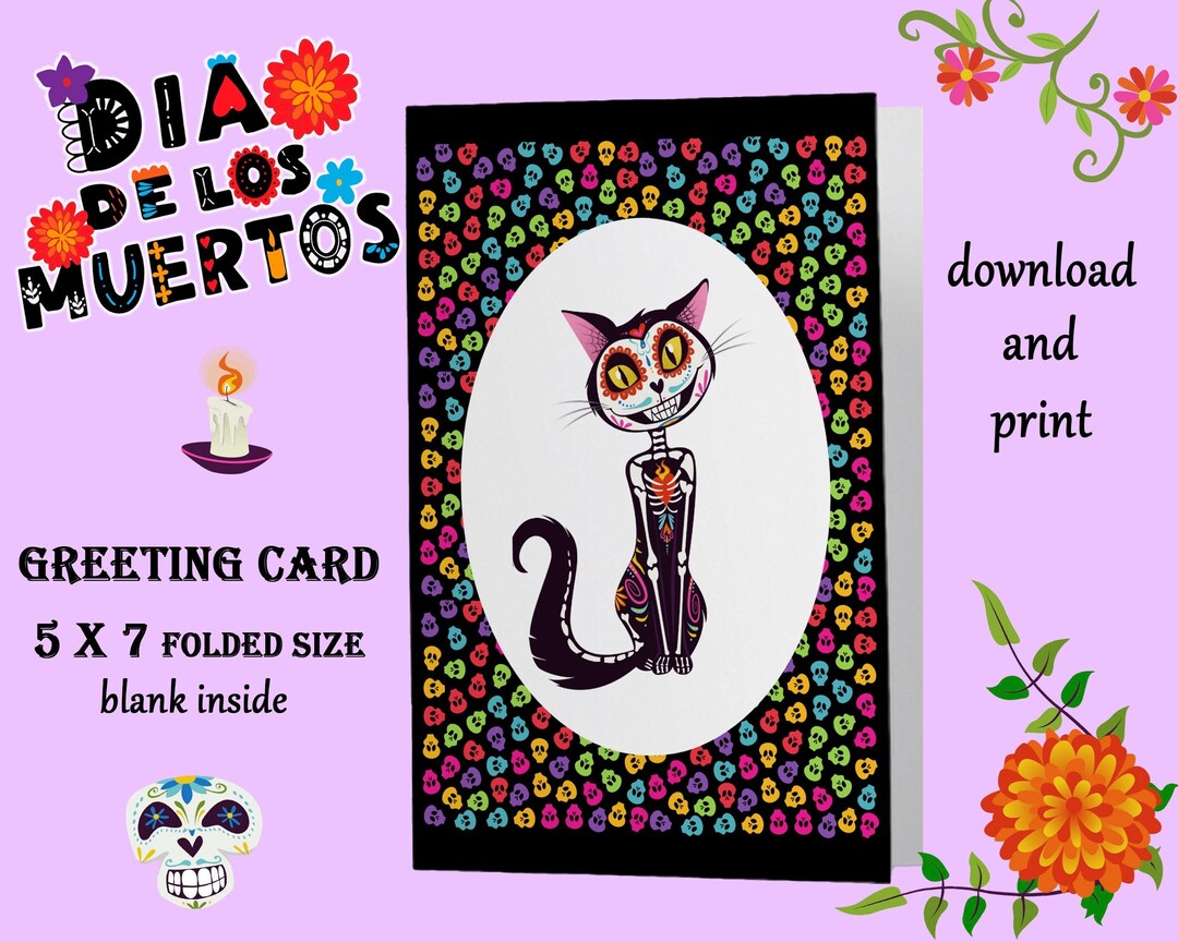Day of the Dead Dia De Los Muertos Greeting Card Download - Etsy