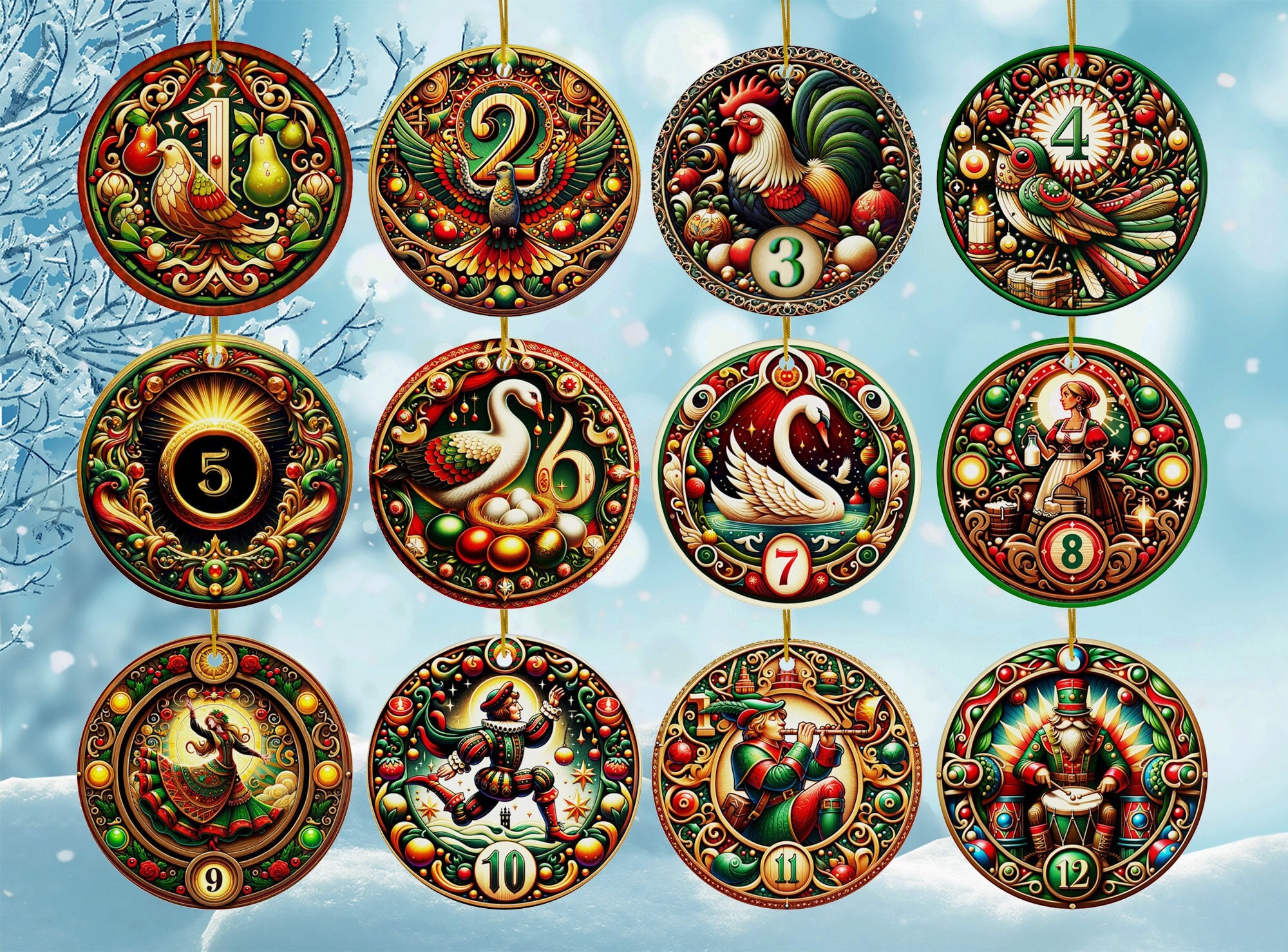 12 Days of Christmas Ornament Set, 12 Days of Christmas Folklore ...