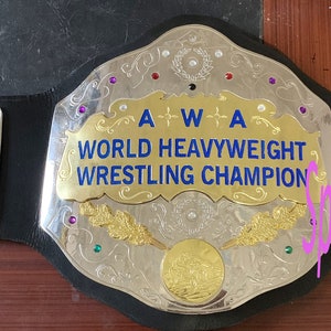 AWA World Heavyweight Wrestling Championship Belt 4mm Brass Dual Gold ...