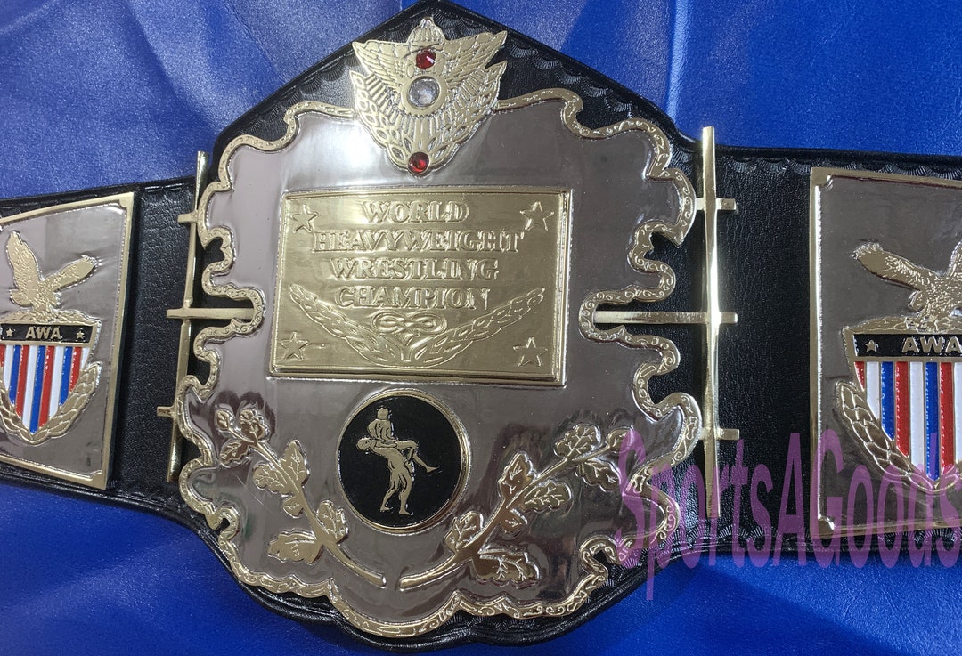 AWA World Heavyweight Wrestling Championship Belt 4mm Zinc Dual Gold ...