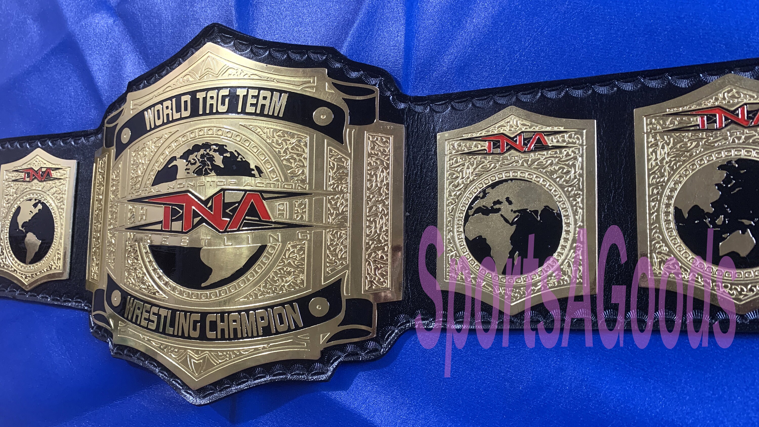 TNA World Tag Team Wrestling Championship Belt Gold Plated Adult Title ...