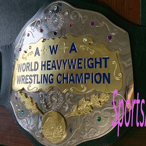 AWA World Heavyweight Wrestling Championship Belt 4mm Brass Dual Gold ...