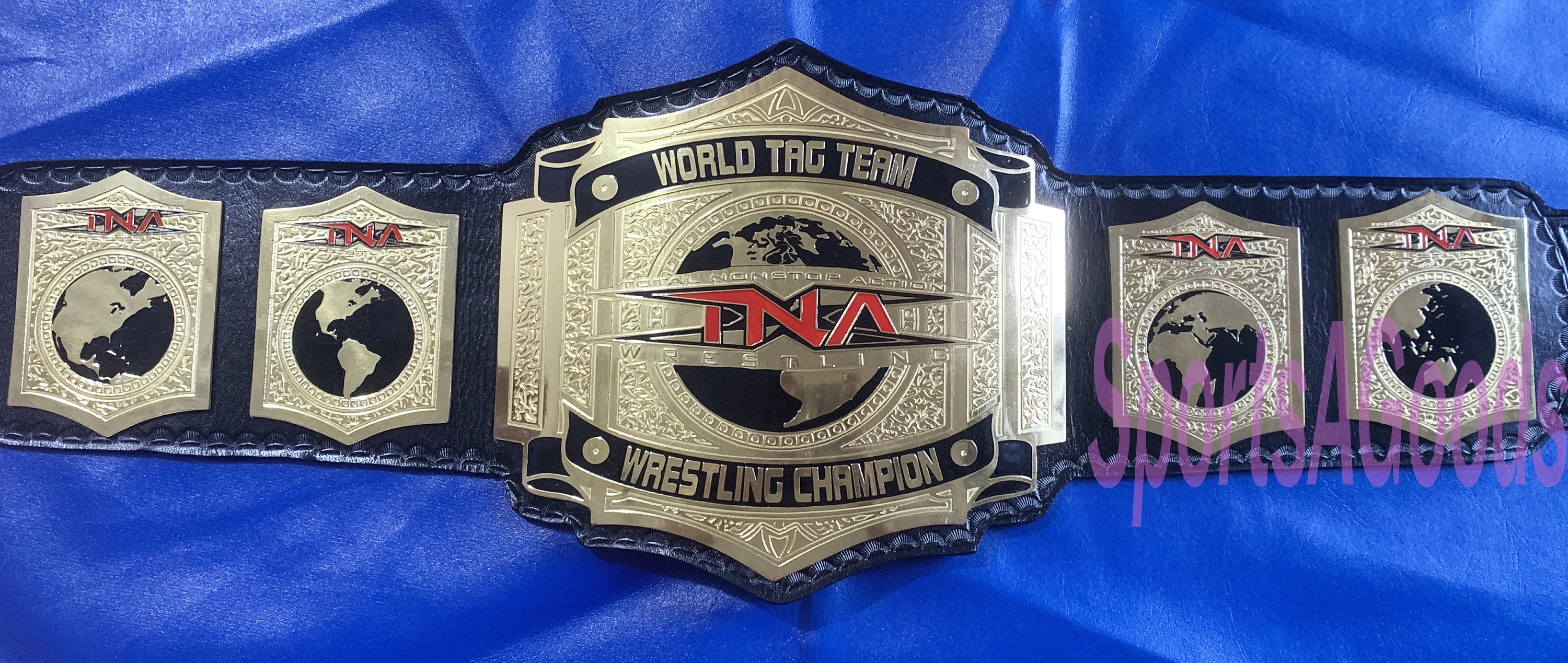 TNA World Tag Team Wrestling Championship Belt Gold Plated Adult Title ...