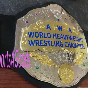 AWA World Heavyweight Wrestling Championship Belt 4mm Brass Dual Gold ...