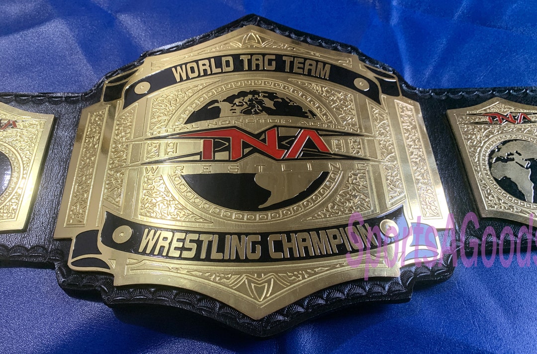 TNA World Tag Team Wrestling Championship Belt Gold Plated Adult Title ...