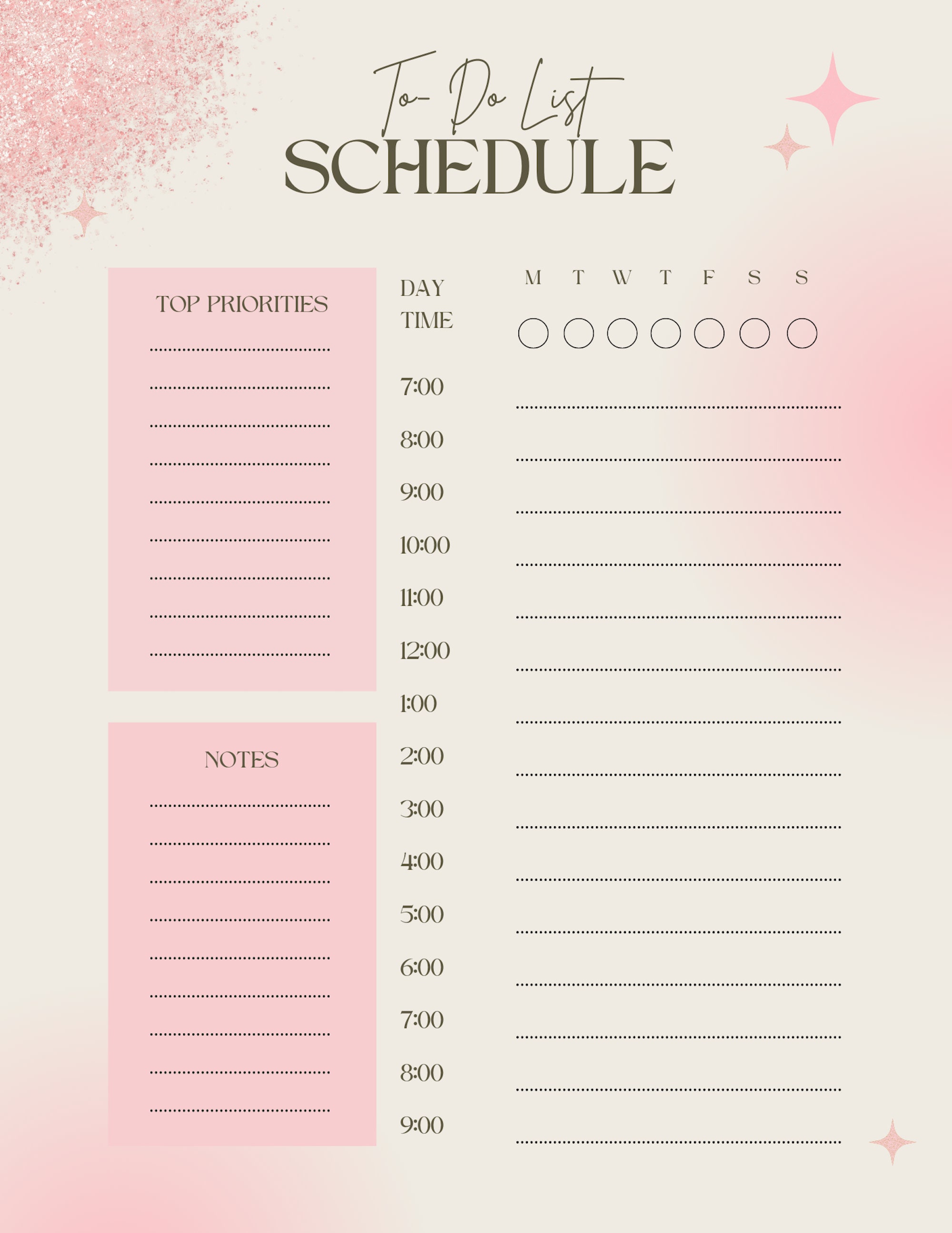 Printable to Do List - Daily Schedule - Etsy
