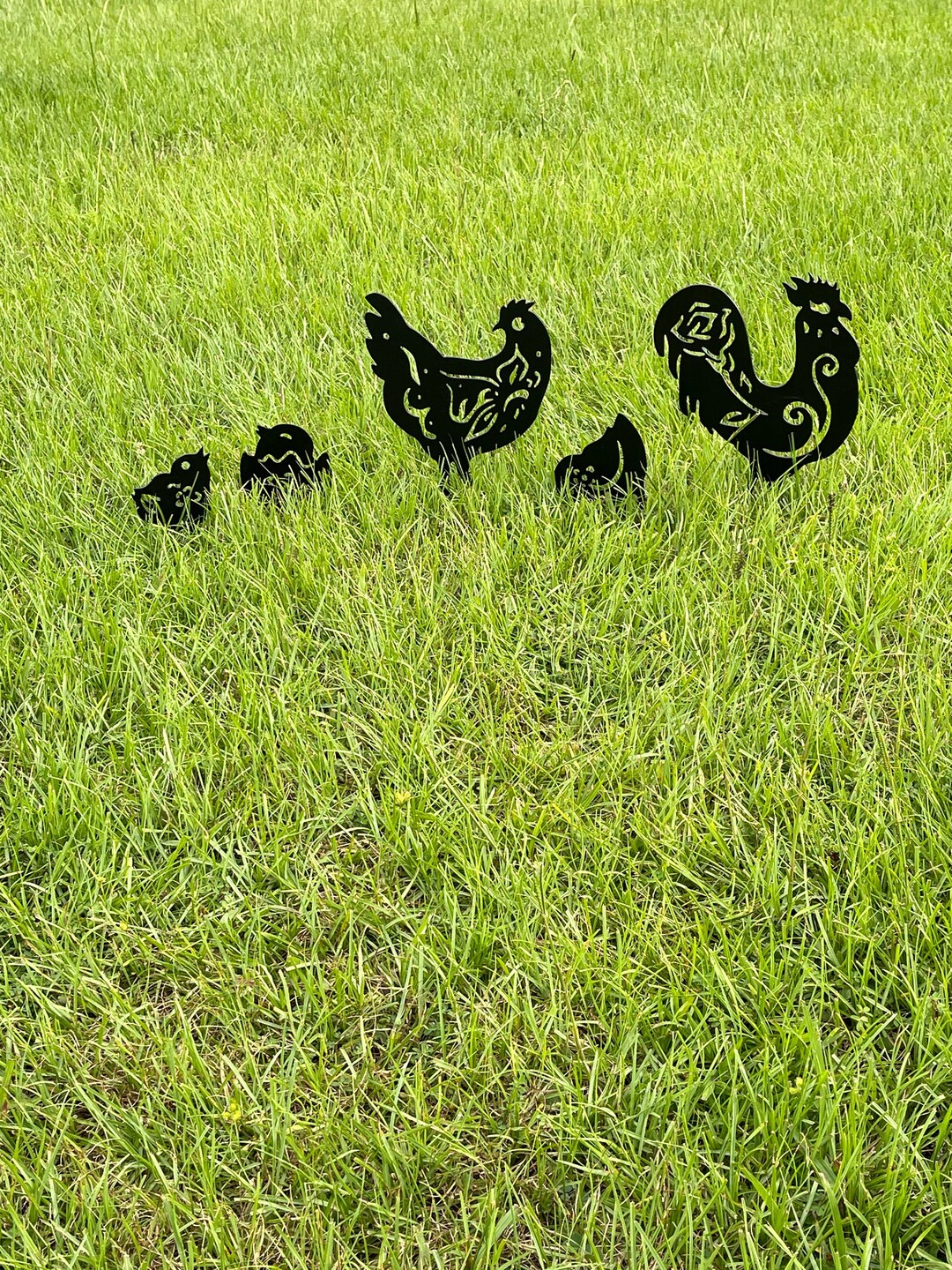 Metal Chicken Yard Art Outdoor Garden Backyard Lawn Family of Chickens ...