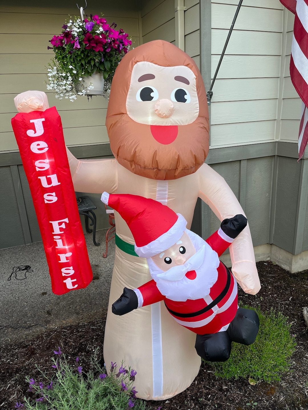 6 Ft Christmas Inflatable Yard Decor – Jesus First, Santa Claus, LED ...